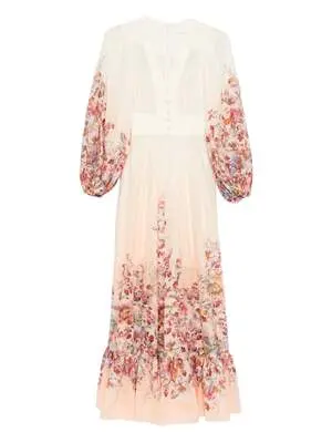 Zimmermann Long Floral Dress With V-neck And Button Fastening - Multicolour