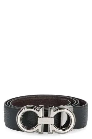 FERRAGAMO Reversible And Adjustable Gancini Belt - Black