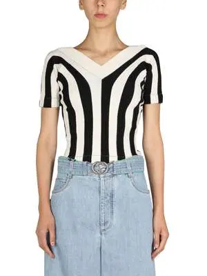 Bottega Veneta Ribbed Striped V-neck Sweater - Black