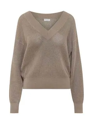 Brunello Cucinelli Knitted Sweater With V-neck For Ss26 - Nutshell-visone