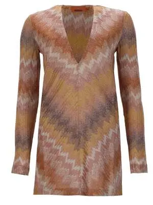 Missoni Long Sleeve Mini Dress In Ombre Lurex - Multicolour