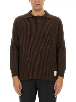 Emporio Armani Ribbed Wool Blend Polo Sweater