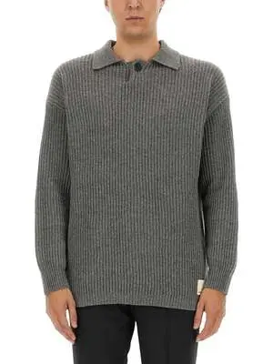 Emporio Armani Wool Jersey Knit Polo - Grey