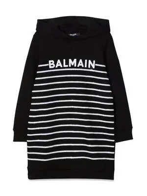 Balmain Hooded Striped Mini Dress