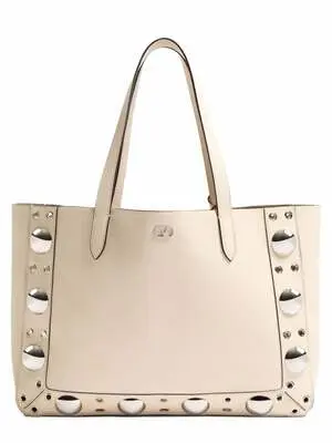Valentino Garavani VALENTINO GARAVANI Leather VLogo Signature Shopping Bag With Studs Ivory