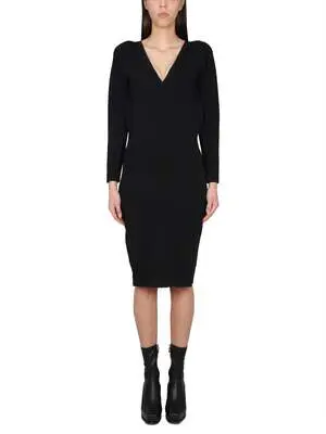 Stella McCartney V-neck Slim Fit Midi Dress - Black