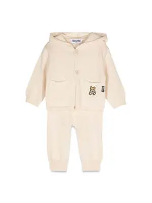 Moschino Wool Blend Hooded Cardigan And Pants Set - Beige
