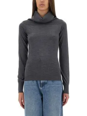 Stella McCartney Off-shoulder Long-sleeve Virgin Wool Jumper - Grey