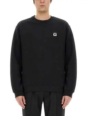 Valentino Garavani Cotton Crewneck Sweatshirt With Chez Patch - Black