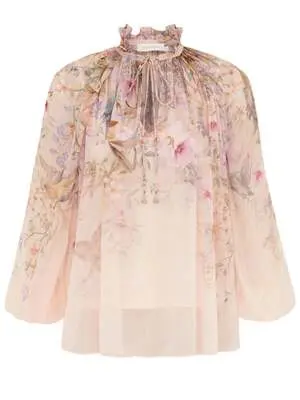Zimmermann ZIMMERMANN Floral Sheer Tie-Neck Blouse Ivory