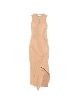 Stella McCartney Sleeveless Ribbed Knit Dress With Keyhole Detail - Beige