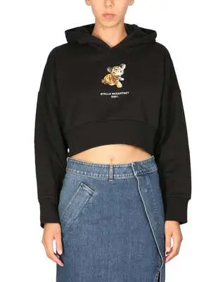 Stella McCartney Cropped Hoodie With Tiger Graphic - Black