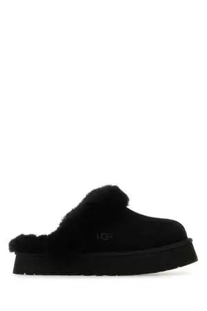 UGG Disquette Mini Suede Slipper With Sheepskin Collar - Black