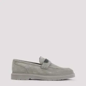 Brunello Cucinelli Embellished Suede Loafers - Grey