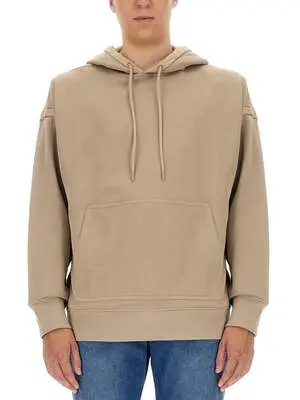Helmut Lang Embroidered Logo Hooded Sweatshirt - Beige