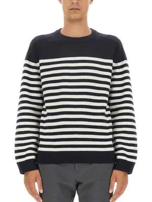 Theory Striped Crew Neck Fine Knit Sweater - Multicolour