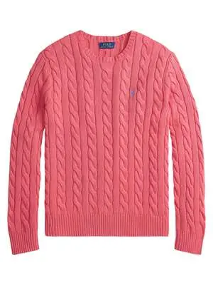 Ralph Lauren Classic Cotton Cable Knit Crewneck Sweater - Red
