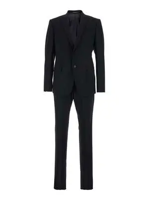 Emporio Armani Single-breasted Suit With Notched Revers In Wool - Black