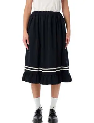 Comme Des Garçons Wool Midi Skirt With Ruffled Hem - Blue
