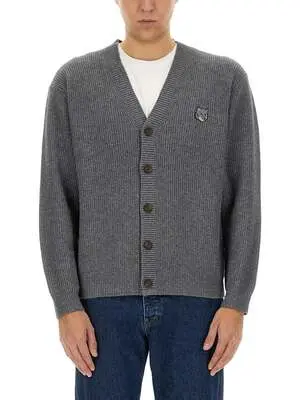 Maison Kitsuné Bold Fox Head Ribbed Cardigan - Grey