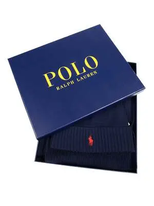 Polo Ralph Lauren Logo Scarf And Beanie Set - Blu