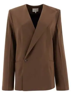 LOULOU STUDIO Wool Blend Blazer Jacket - Brown