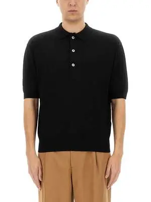 LARDINI Knit Polo Shirt - Black