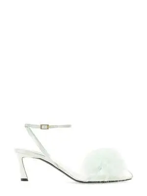Saint Laurent Mae Pointed Toe Mules With Feather Detailing - Green