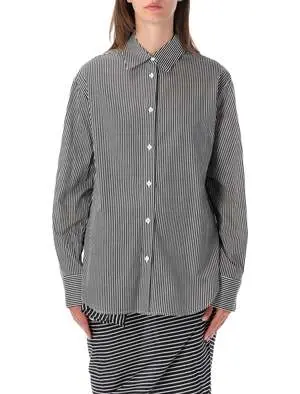 THE FRANKIE SHOP Striped Cotton Button-up Shirt - Nero