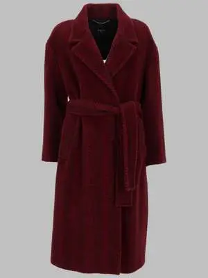 PALTO' Chic Wool Blend Trench Jacket With Belt - Red