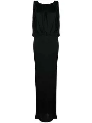 Saint Laurent Sleeveless Maxi Dress In Shiny Jersey - Black