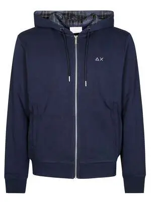 SUN 68 Contrast Soft Fabric Zip-up Hoodie - Blu