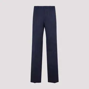Off-White Mid-rise Straight Leg Wool Blend Trousers - Blue