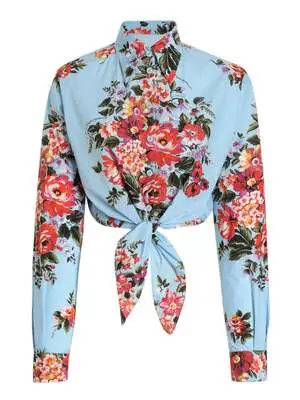 Dolce & Gabbana Printed Cotton Shirt With Knotted Front - Clear Blue