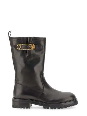 Versace Safety Pin Mid-calf Leather Boots - Black