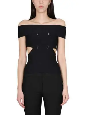 Alexander McQueen Off-shoulder Cut-out Top - Black