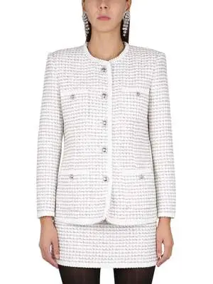 Alessandra Rich Cropped Sequin-embellished Tweed Jacket - White