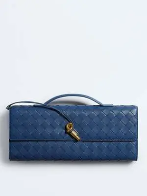 Bottega Veneta Intrecciato Mini Clutch With Leather Handle And Knot Closure 31 Cm - Blu