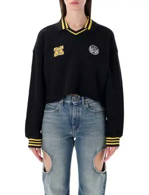 Off-White Cropped V-neck Polo Shirt - Black