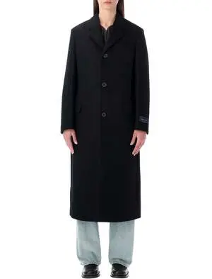 SPORTY & RICH Signature Logo Wool Coat - Black