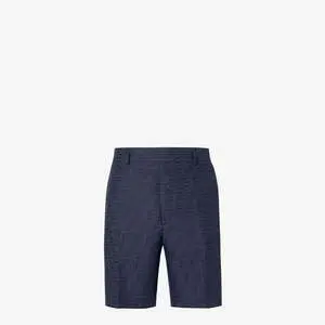 Fendi Short Linen Allover Patterned Pants - Blue