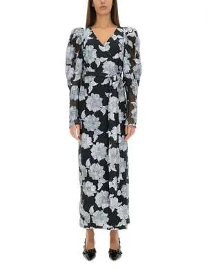 ROTATE BY BIRGER CHRISTENSEN Floral Printed Long Sleeve Wrap Dress