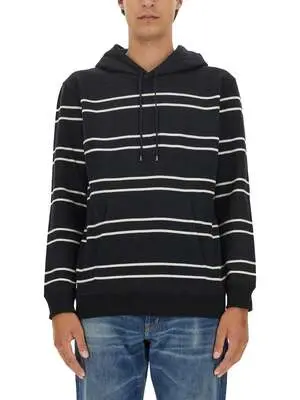 Saint Laurent Slim-fit Logo-embroidered Striped Cotton-jersey Hoodie - Black
