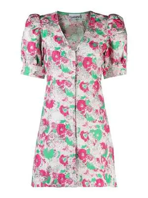 GANNI 3d Jacquard Mini Dress With Snap Button Closure