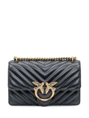 Pinko Mini Love Quilted Shoulder Bag With Gold Tone Clasp - Nero
