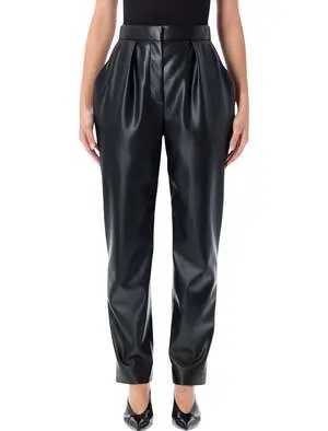 Balmain High-waisted Faux Leather Trousers With Pleats - Black
