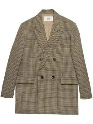 AMI Paris Virgin Wool Pied De Poule Double-breasted Blazer - Multicolour