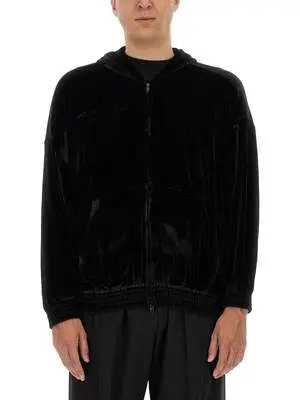 Balenciaga Velvet Full Zip Hoodie - Black
