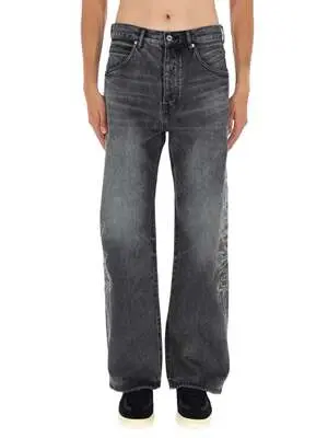 PURPLE BRAND Embroidered Wide-leg Jeans - Black