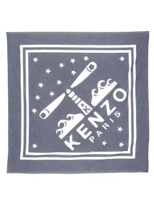 Kenzo Lighthouse Print Cotton Scarf - Blue